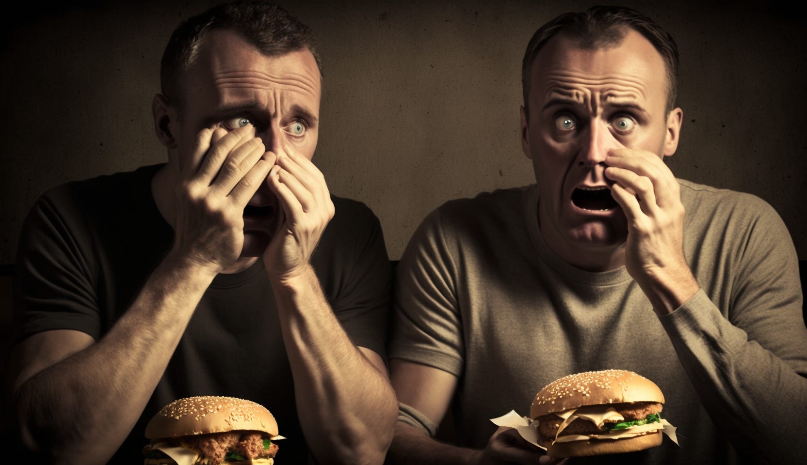 Men Crying Together With Cheeseburgers - by David Futrelle