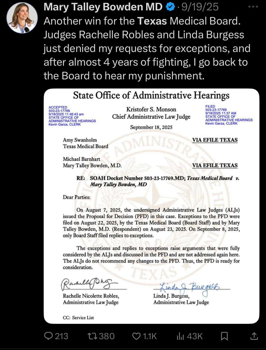 Dr. Mary Talley Bowden to Undergo Texas Medical Board "Public Reprimand ...