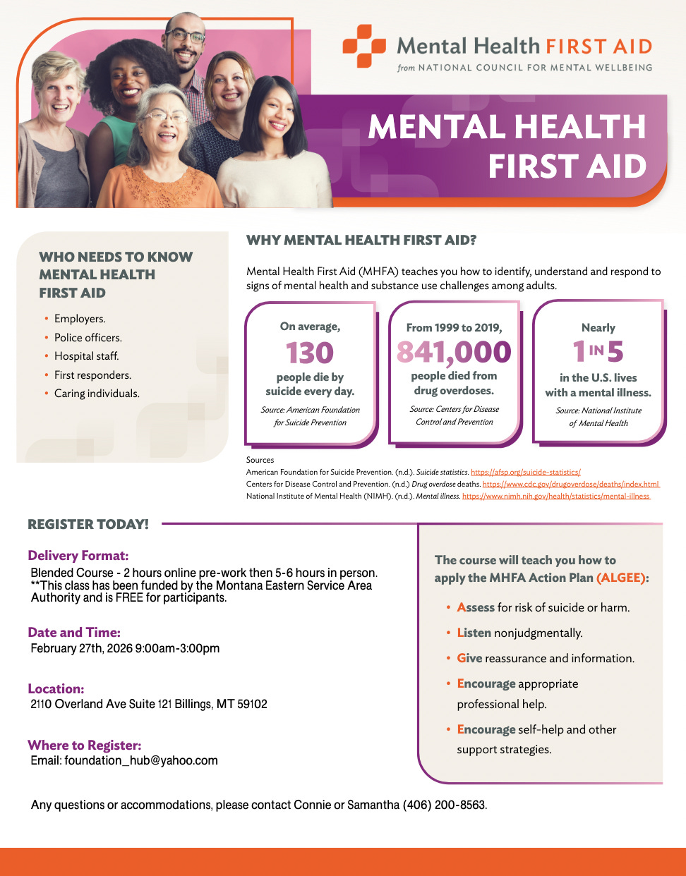 Free Class Providing Mental Health First Aid Skills Offered in Billings ...