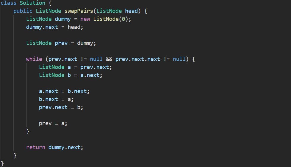 LeetCode #24: Swap Nodes in Pairs — Solved in Java