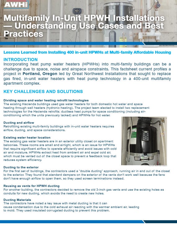 Multifamily In-Unit HPWH Factsheet - by AWHI