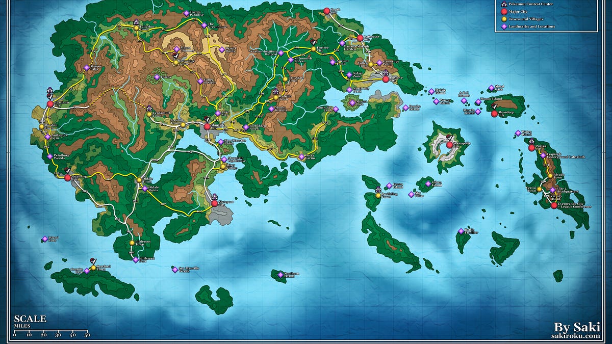 Hoenn Region Map — Labeled Pokémon map with anime locations