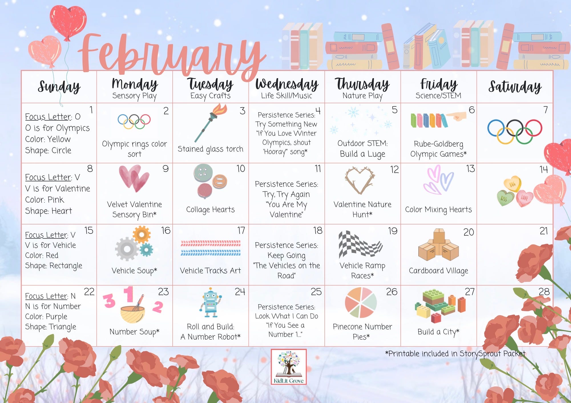 February Play & Learn Calendar - by Lindsay | KidLit Grove