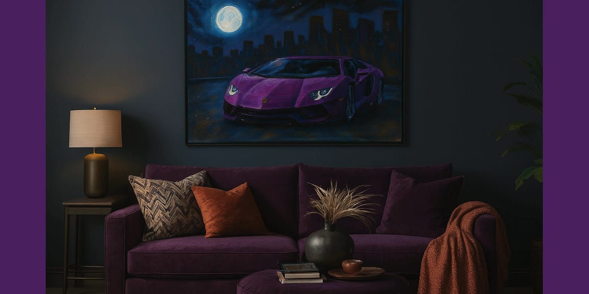 Purple Lamborghini in Urban Eclipse Art Print