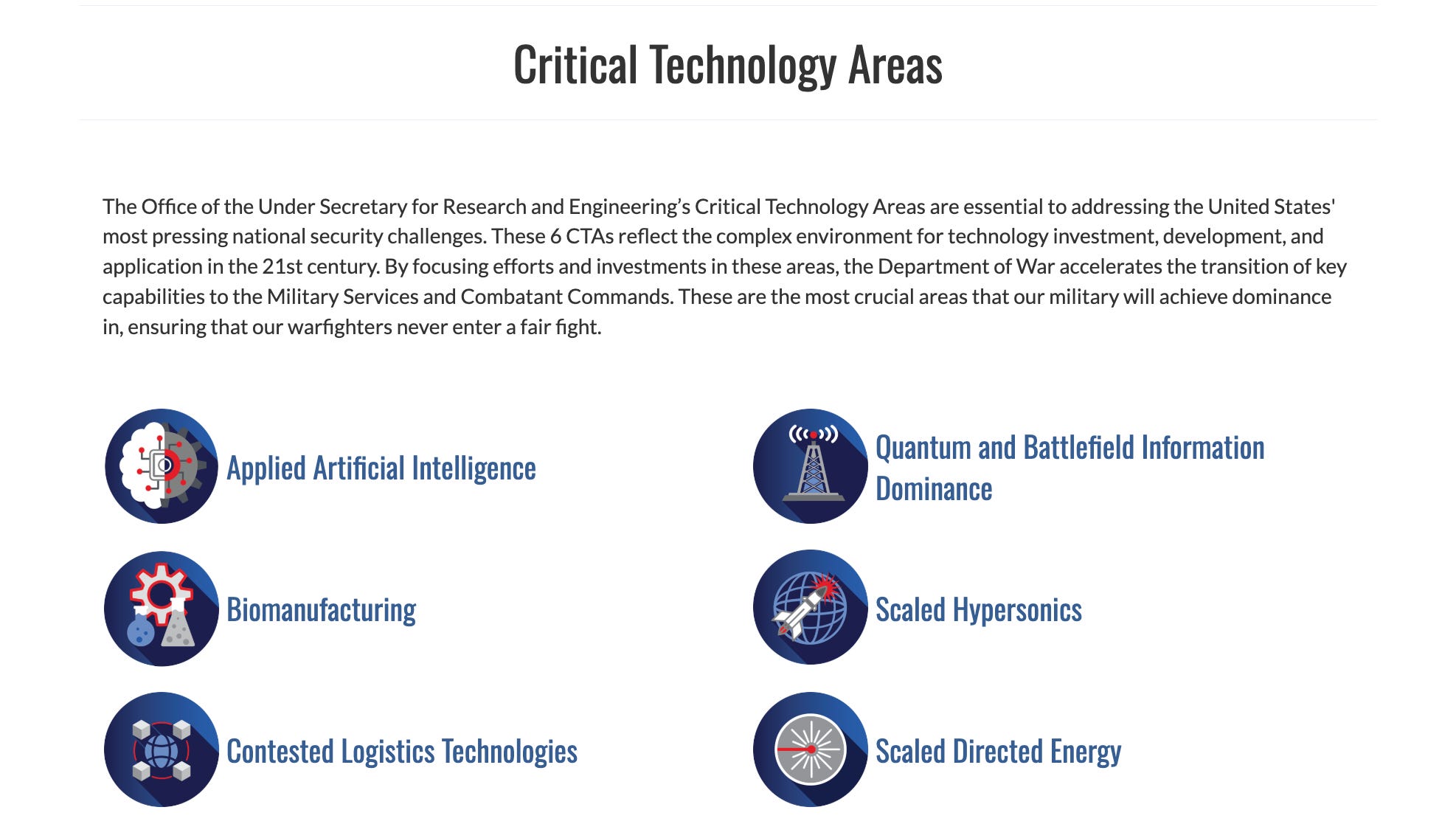 Pentagon Chief Technology Officer Outlines Six Key Technology Priorities