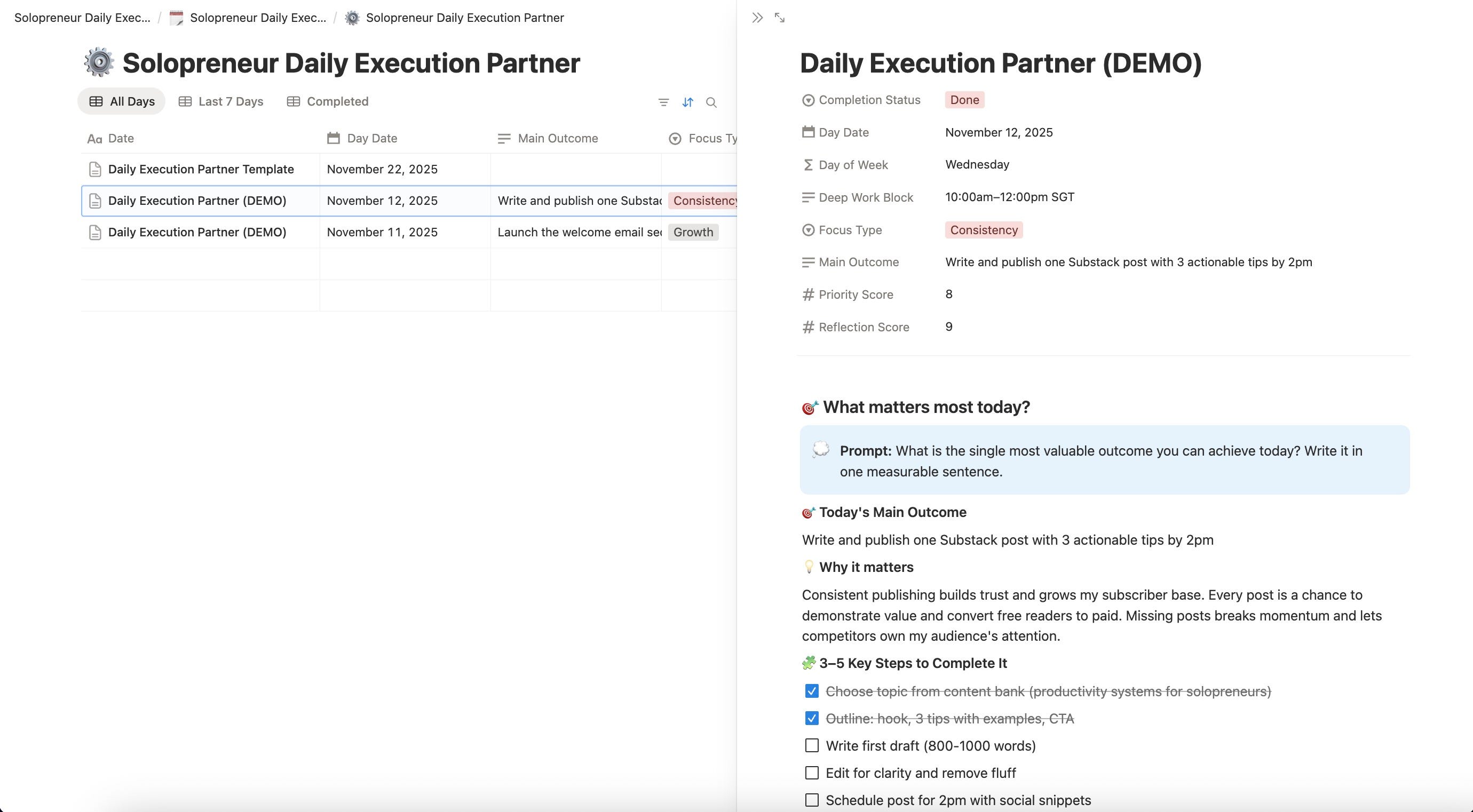 Solopreneur Daily Execution Partner - by Anfernee
