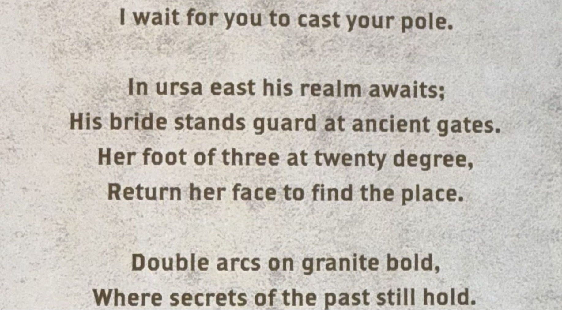 Justin Posey's Treasure Poem: Her foot of three at twenty degree