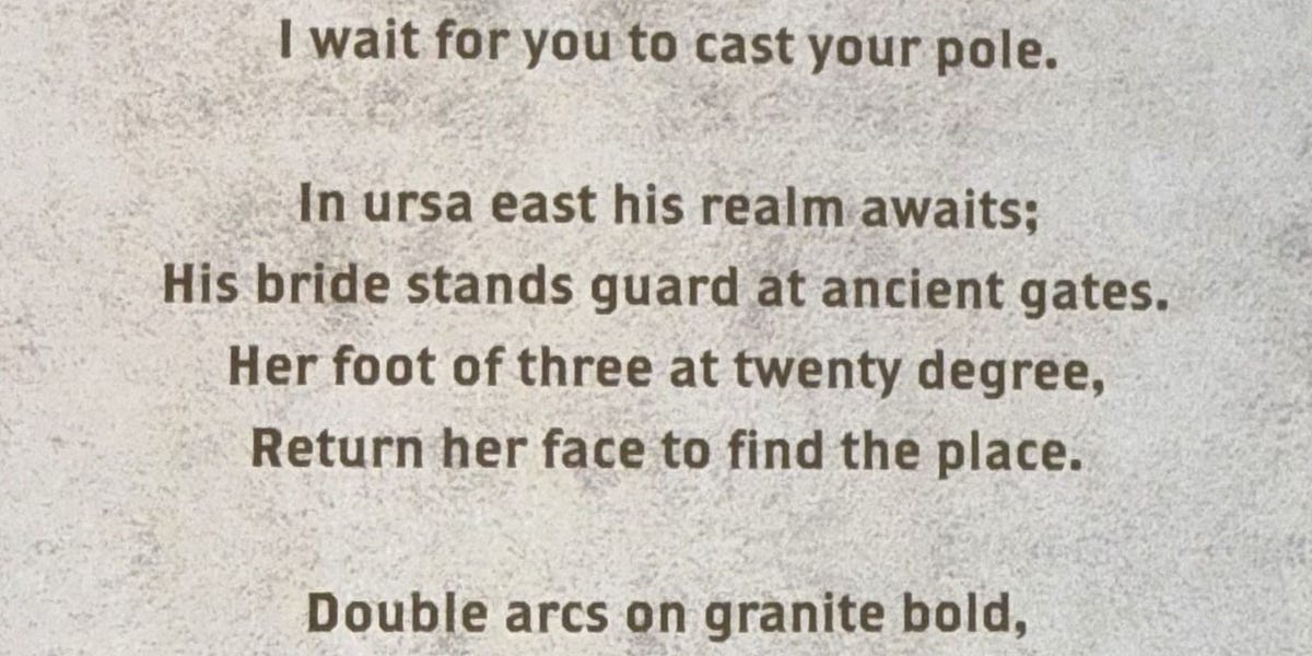 Justin Posey's Treasure Poem: Her foot of three at twenty degree