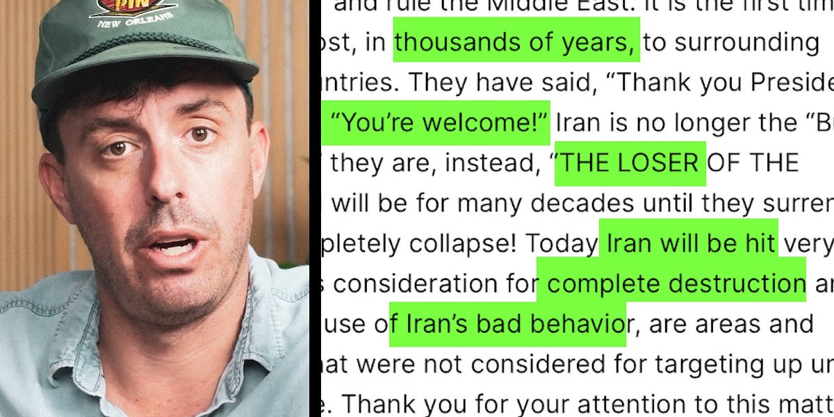 Trump’s Iran Post Is Unhinged and Alarming - by Tim Miller