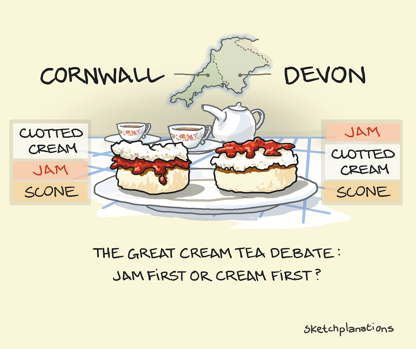 The Great Cream Tea Debate - by Jono Hey - Sketchplanations