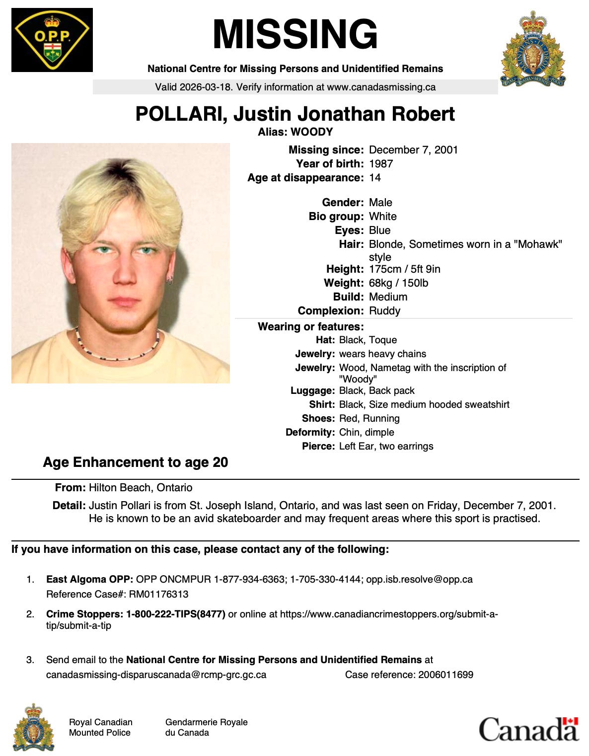 The Disappearance of Justin Jonathan Robert Pollari