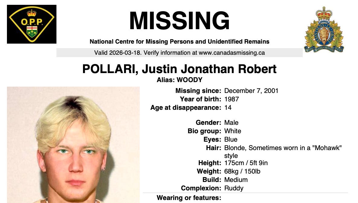 The Disappearance of Justin Jonathan Robert Pollari