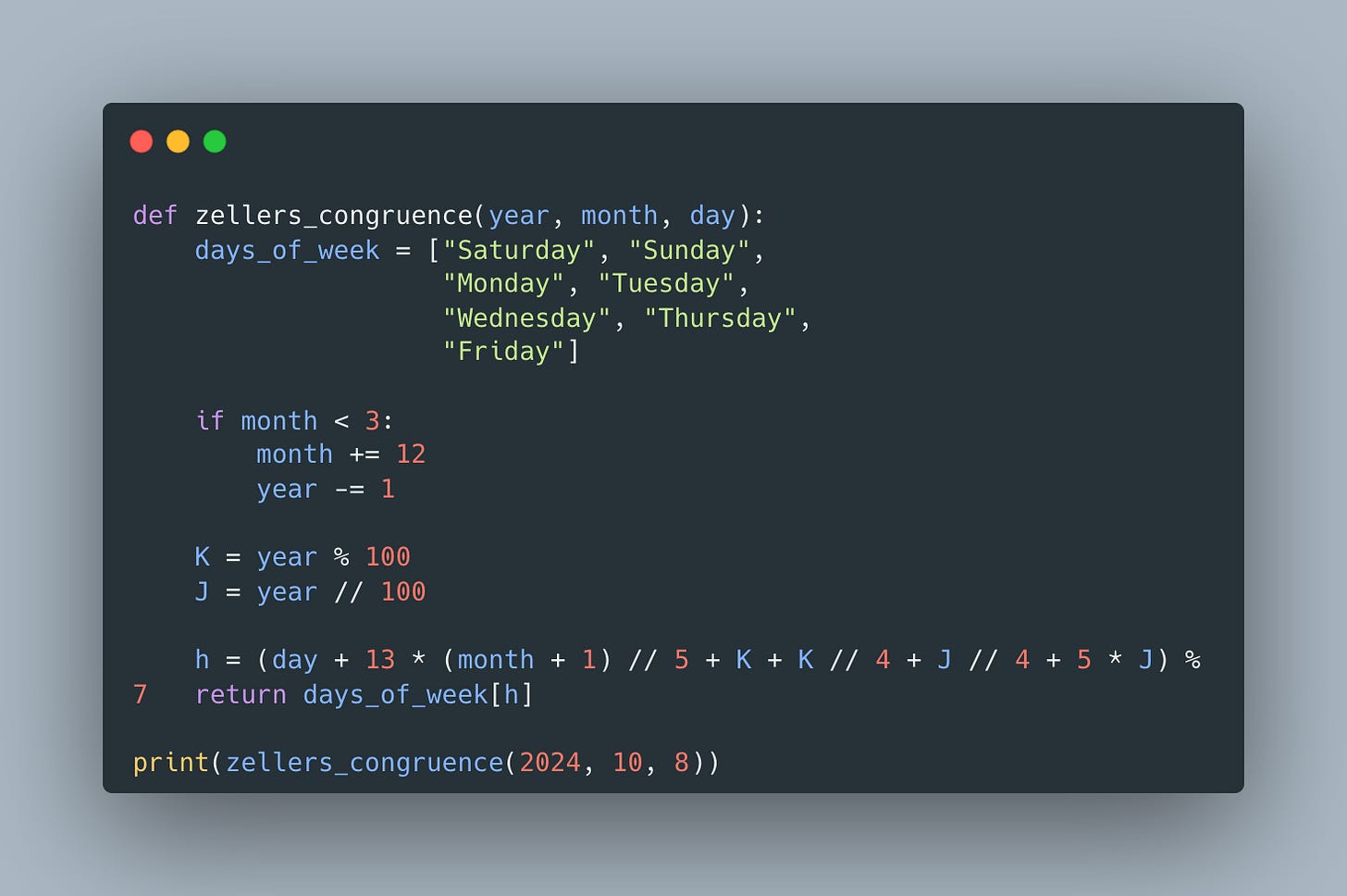 Zeller's Congruence as a way to calculate day of the week