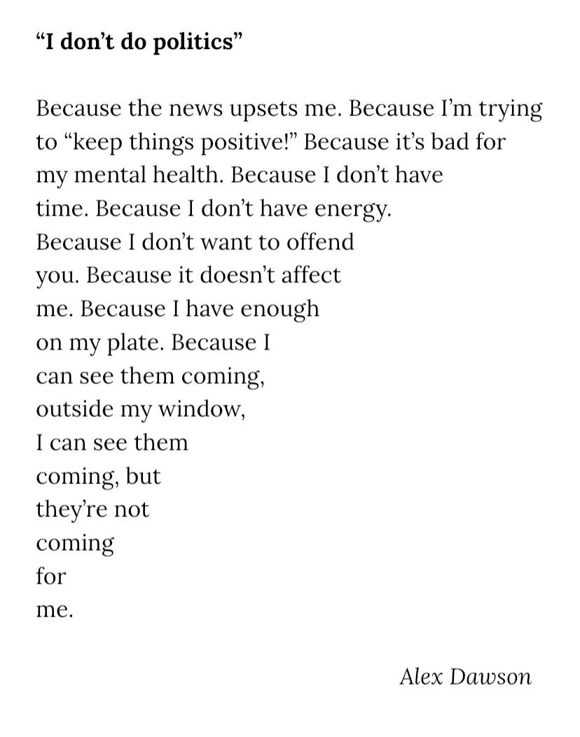 Alex Dawson (@alexdawcreates): "I wasn’t sure about posting this poem ...