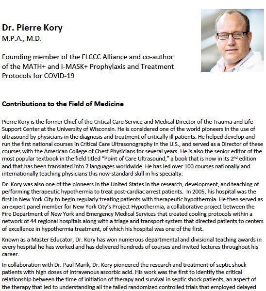 Credentials And Curriculum Vitae of Dr. Pierre Kory, MD, MPA