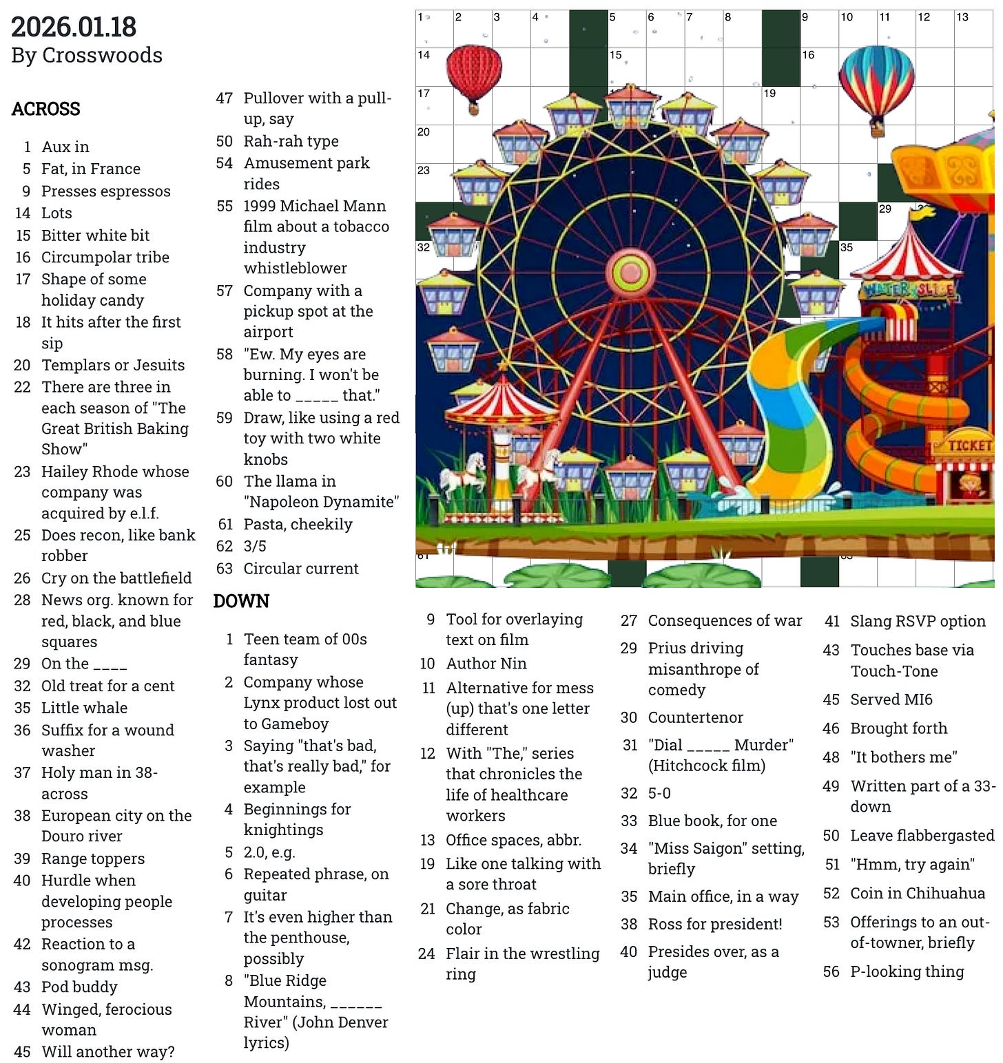 Amusement park rides – Weekly Crossword Puzzle