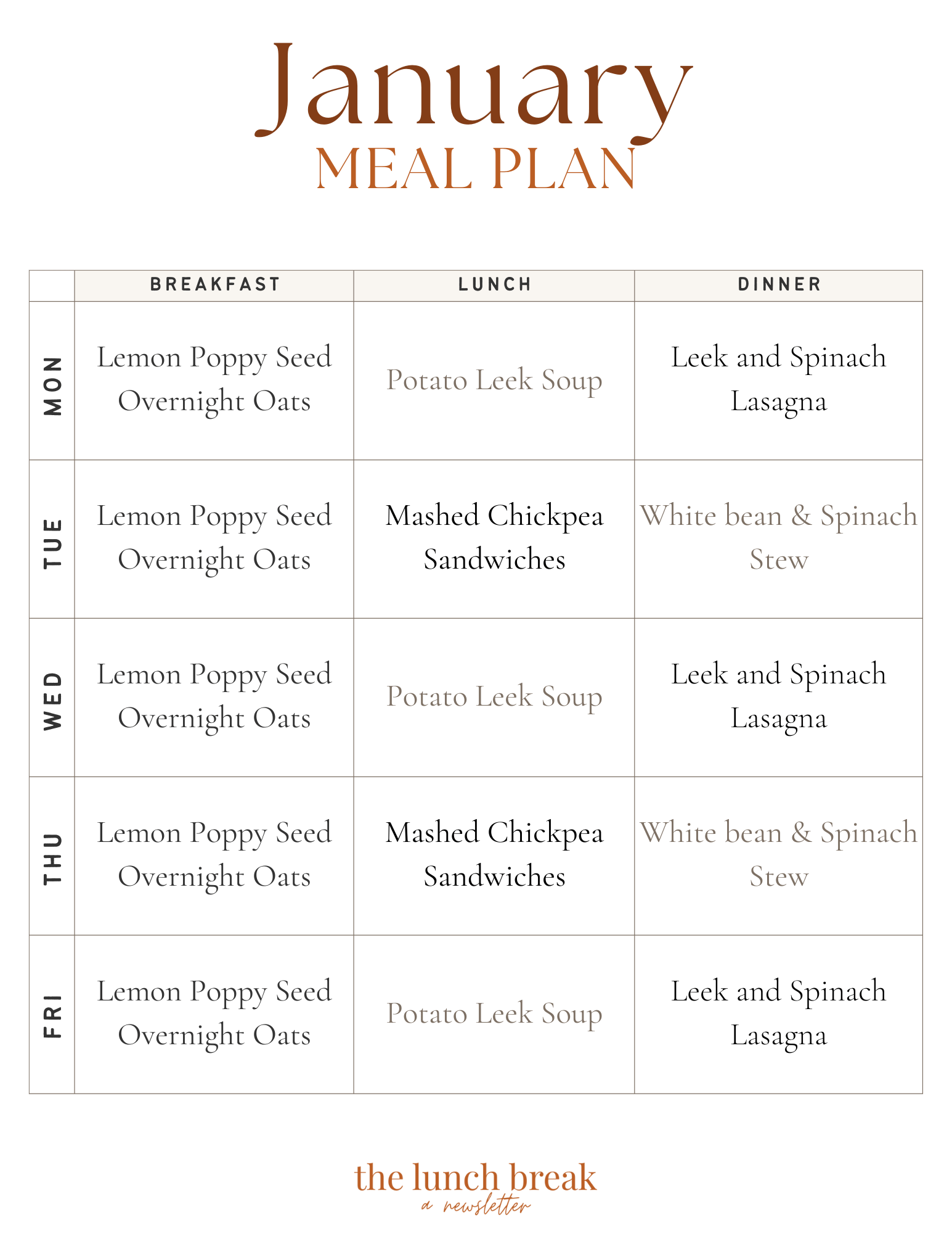 The January Meal Plan - by Natalie Marie - The Lunch Break