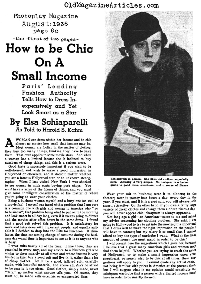 gia (@maliblues): "how to be chic on a small income by the iconic elsa schiaparelli (1936)"