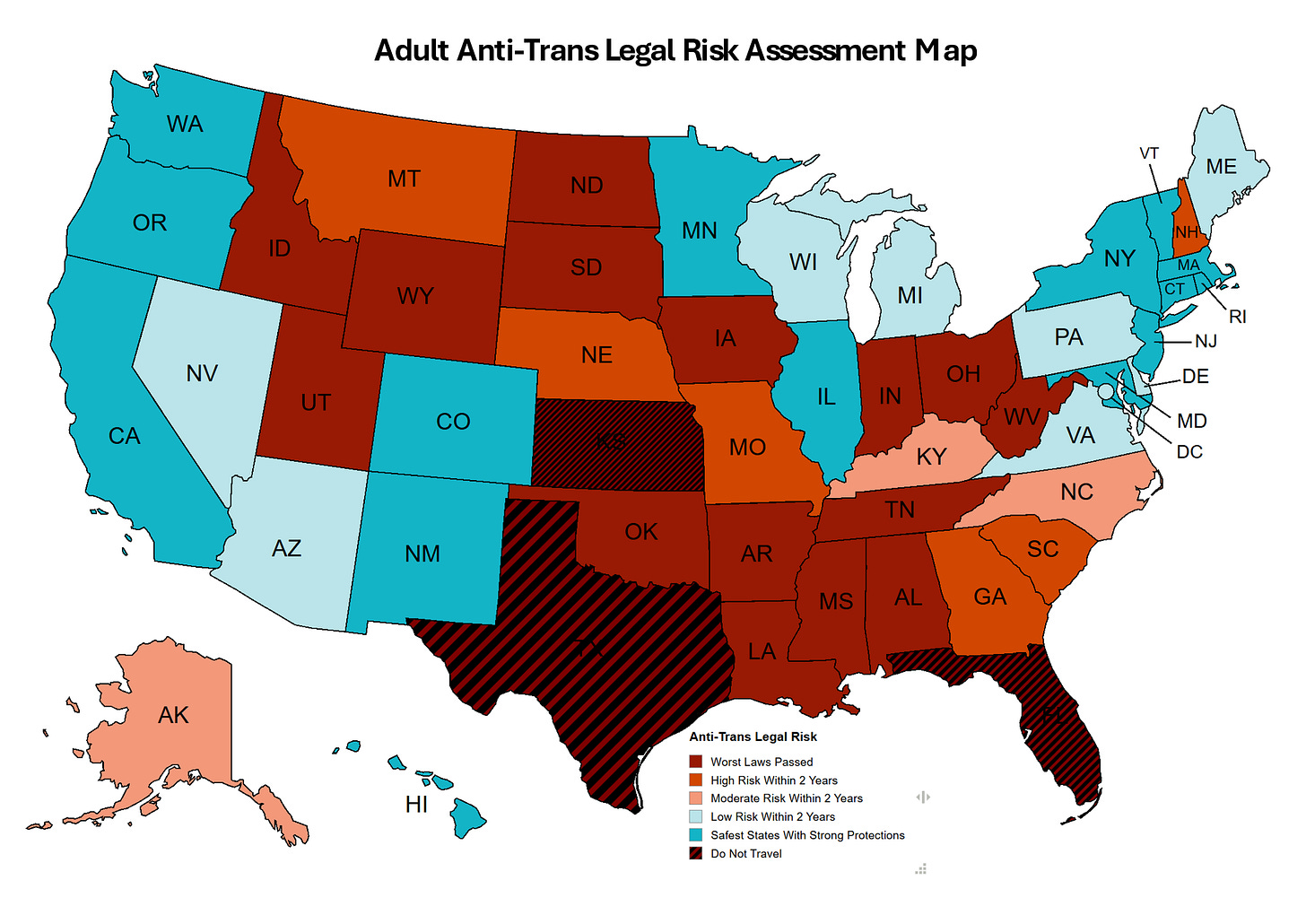 Anti-Trans National Legal Risk Assessment Map: Feb 2026
