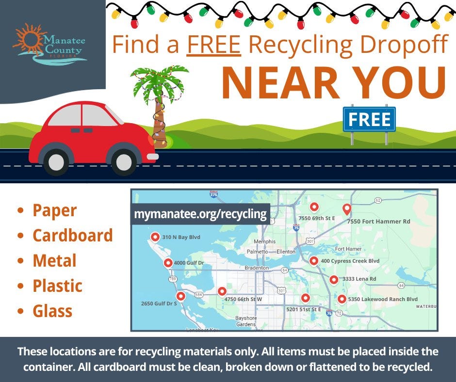 Manatee County Expands Free Recycling Drop-Off Locations Ahead of Holidays