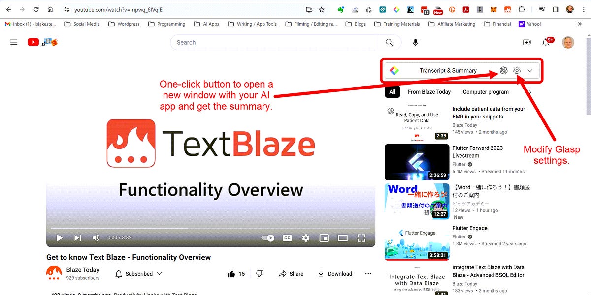 Using Glasp to One-Click YouTube Summaries in seconds