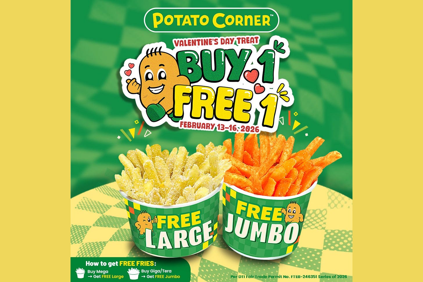Potato Corner Valentine's treat: Buy 1 Get 1 on fries until Feb. 16