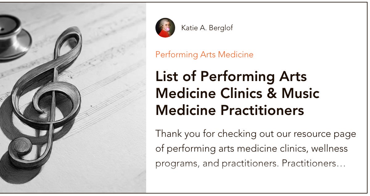 List of Performing Arts Medicine Clinics & Music Medicine Practitioners