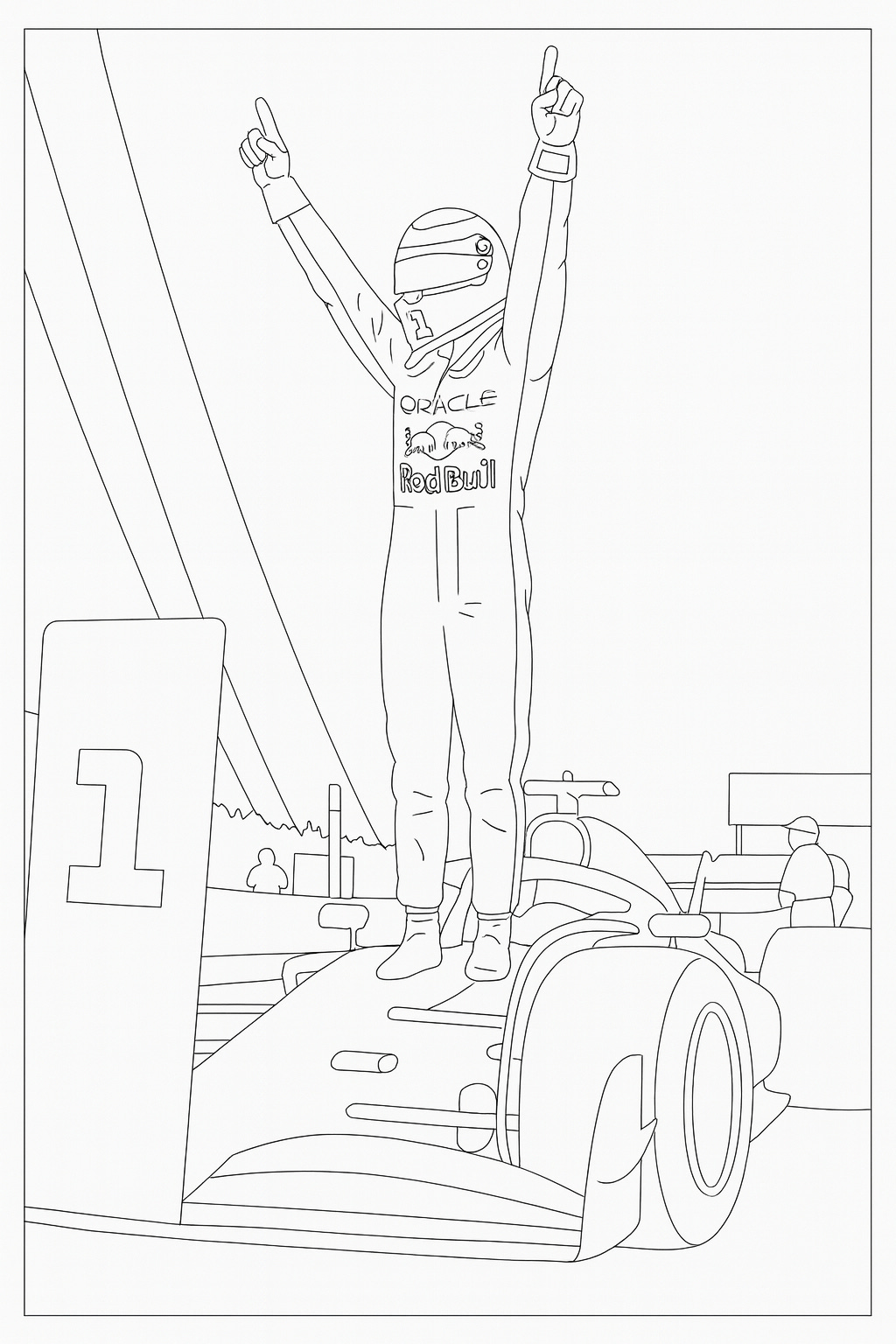 Coloring page of Max Verstappen winning the US Grand Prix