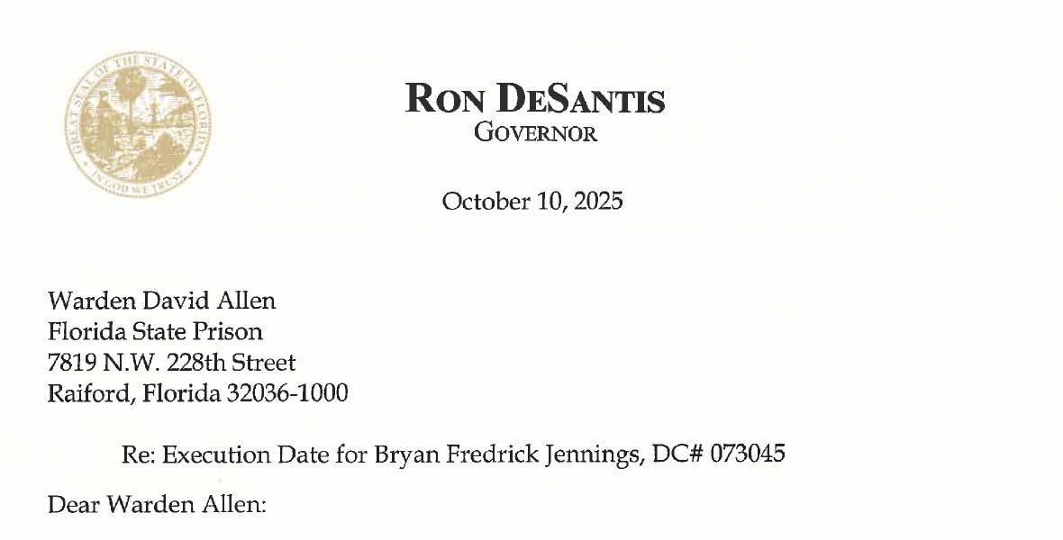 NEW WARRANT: Bryan Jennings' execution scheduled November 13
