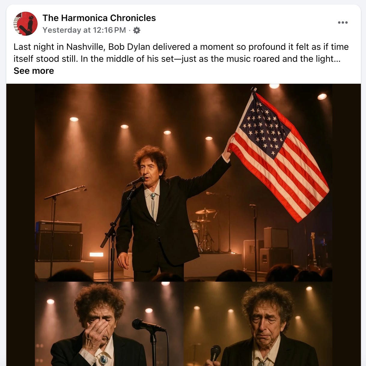 Charlie Kirk, Bob Dylan, the Eagles and the crisis of Facebook AI slop