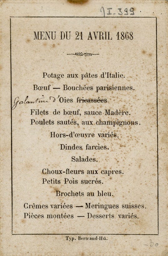 My discovery of old French menus! - by Jenn Bragg