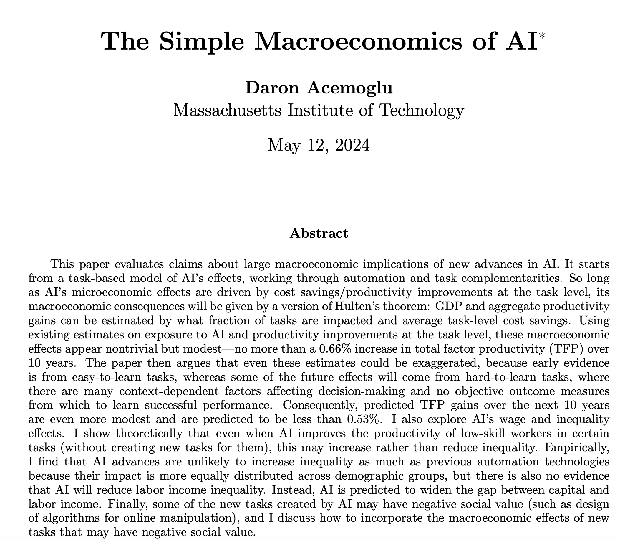 Acemoglu: The Simple Macroeconomics of AI