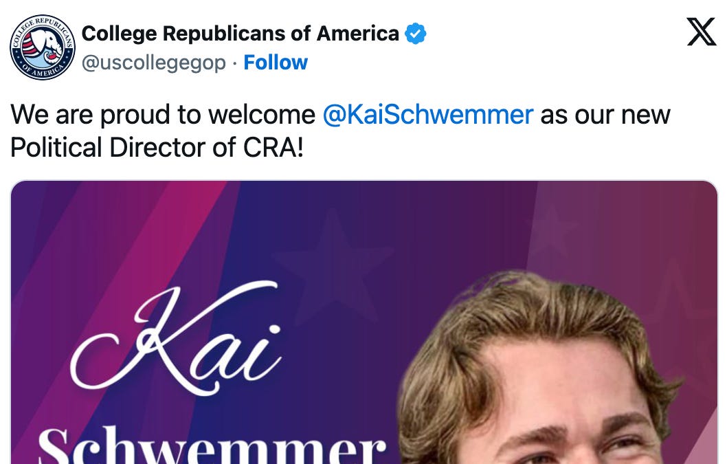 The new, bigoted leader of the College Republicans