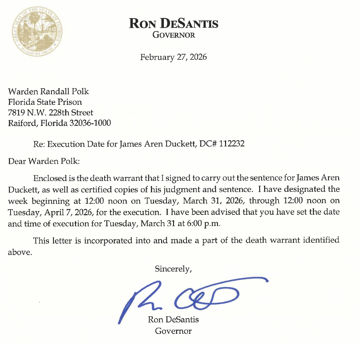 NEW WARRANT: James Duckett's execution scheduled March 31