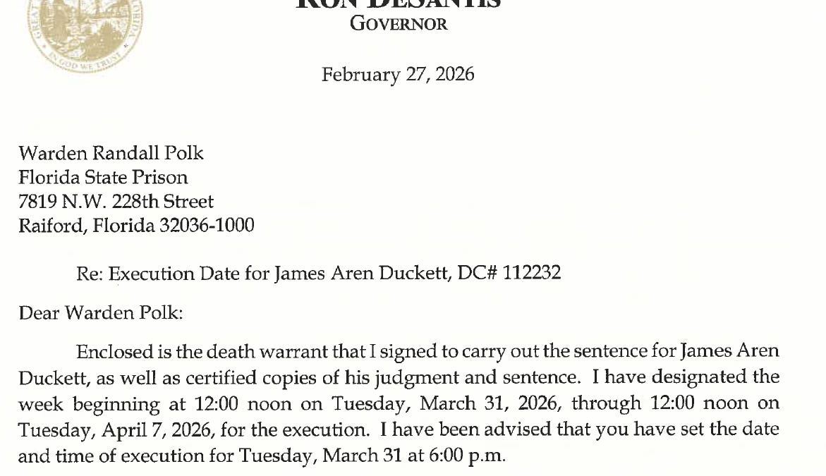 NEW WARRANT: James Duckett's execution scheduled March 31