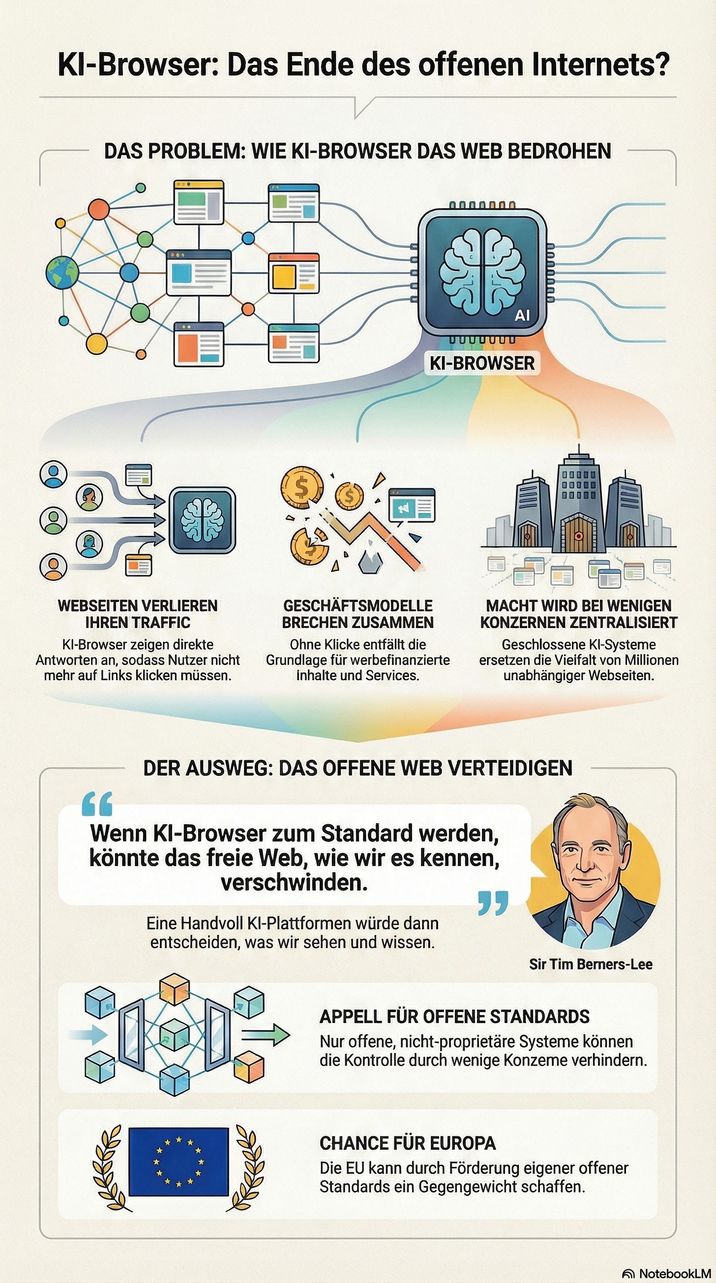 ⚠️ Tim Berners-Lee warnt: KI-Browser bedrohen das offene Web