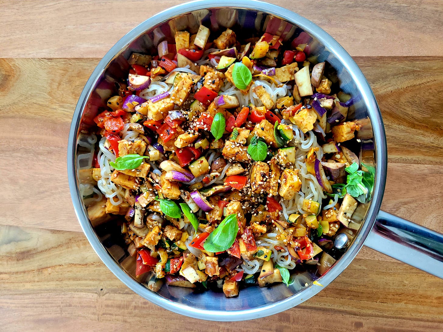 Konjak Noodle Stir-Fry with Purple Baby Eggplant and a Black Bean Kick