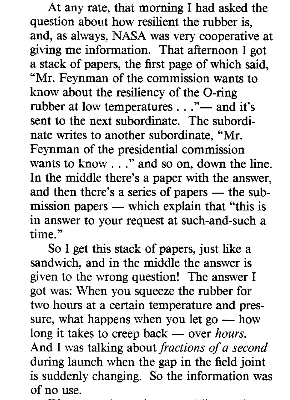 Feynman and the Challenger explosion - by Stuart Wiffin