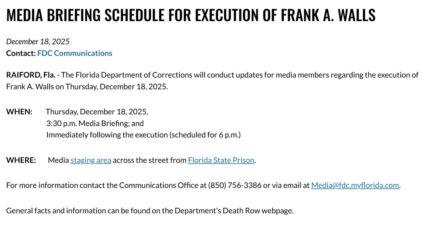 Frank Walls Executed 12/18/2025 - by Melanie Kalmanson