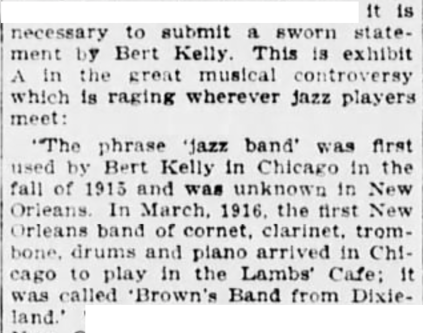 The Word "Jazz," 6 of 7: Bert Kelly's Claim, and Bad Sources