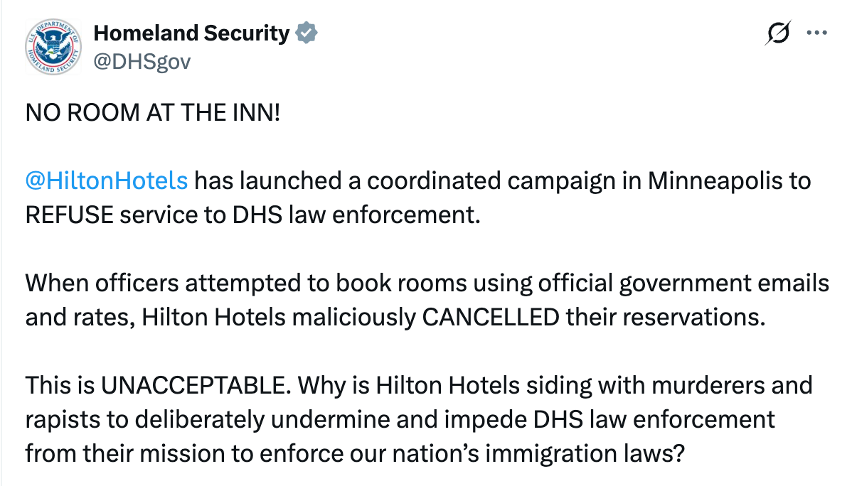 NEWS: ICE and DHS Furious as Hilton Hotel Cancels Reservations for ...