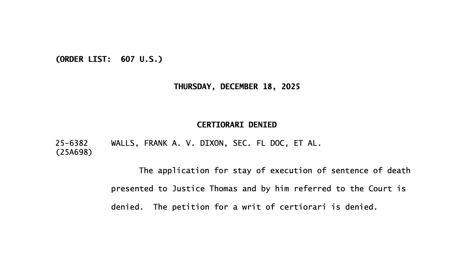 Frank Walls Executed 12/18/2025 - by Melanie Kalmanson