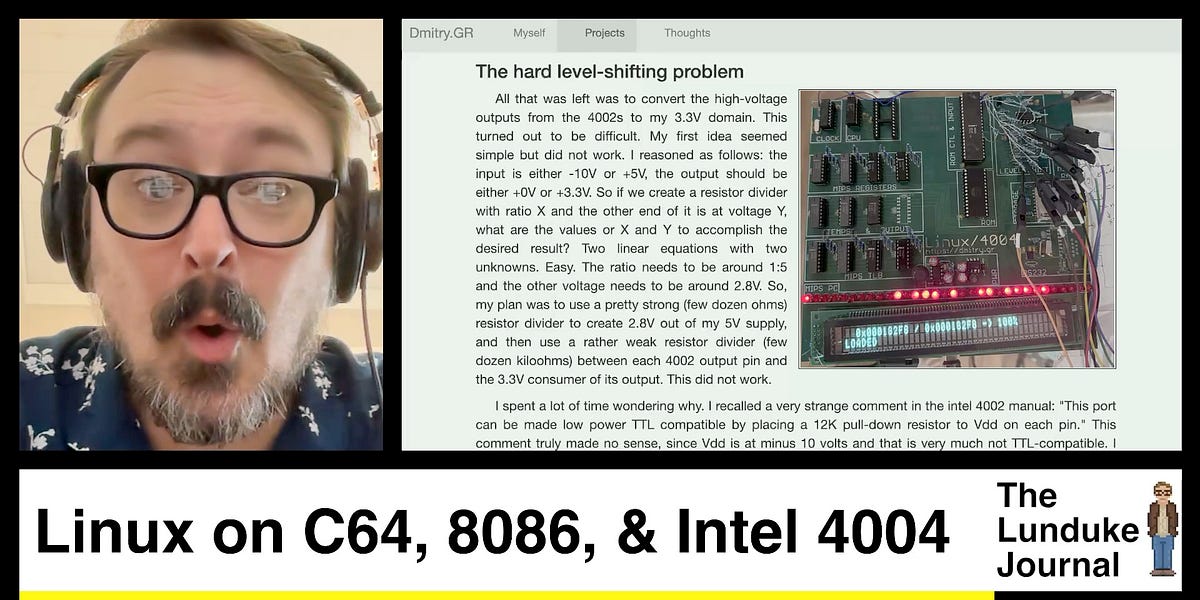 Linux on C64, 8086, & Intel 4004 - by Bryan Lunduke