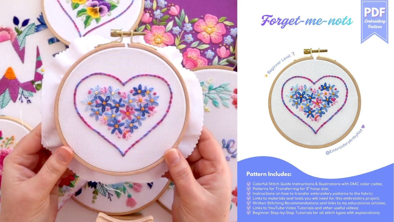 🌸 Forget-Me-Nots Floral Heart 💙💜 PDF Pattern for Beginners