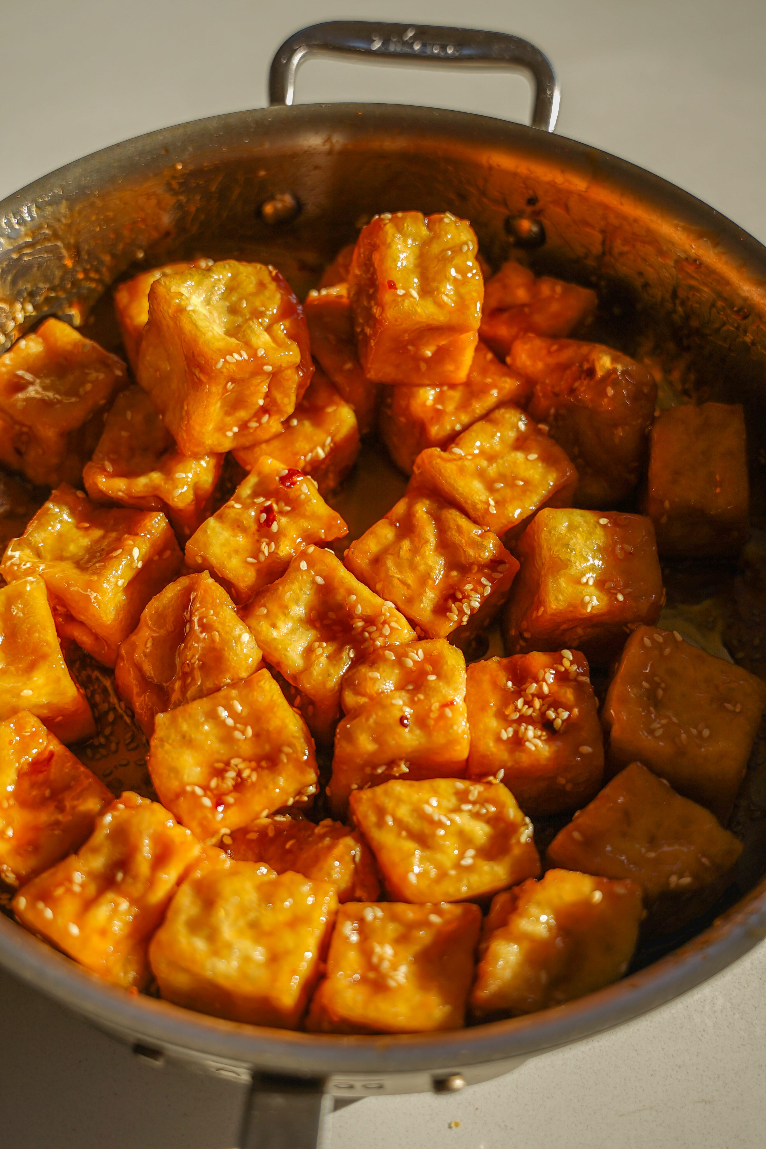 Honey Sesame Tofu Puffs - by Kristina Cho