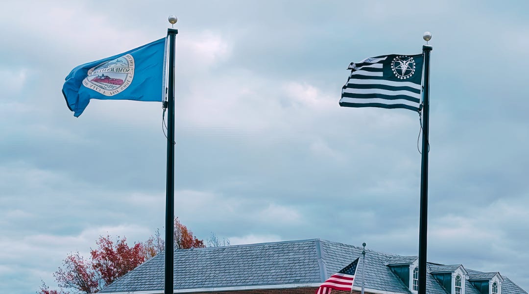 The Satanic Temple flies its Flag over a City Hall in New Hampshire