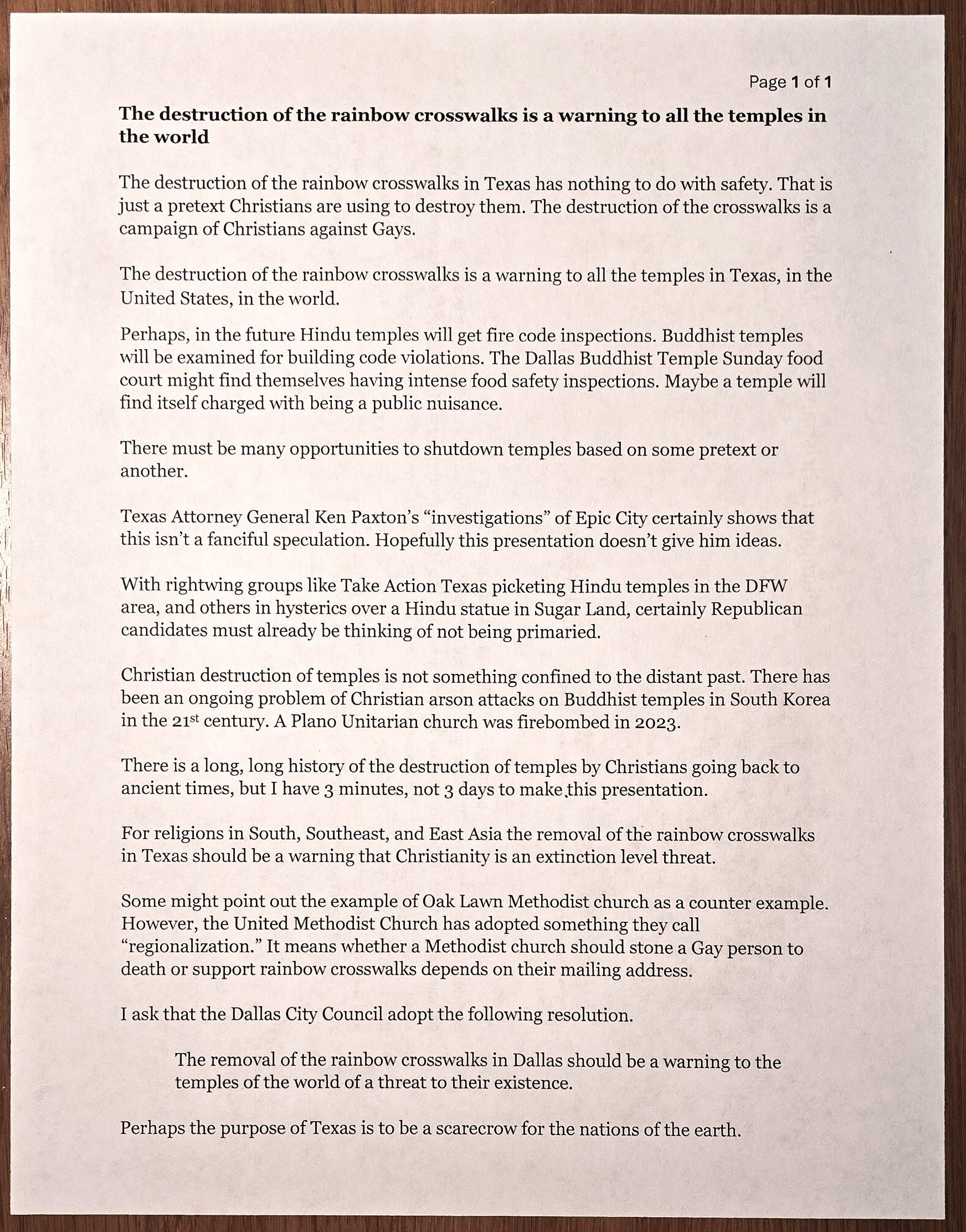 Speaking to the Dallas City Council about the Christian campaign ...