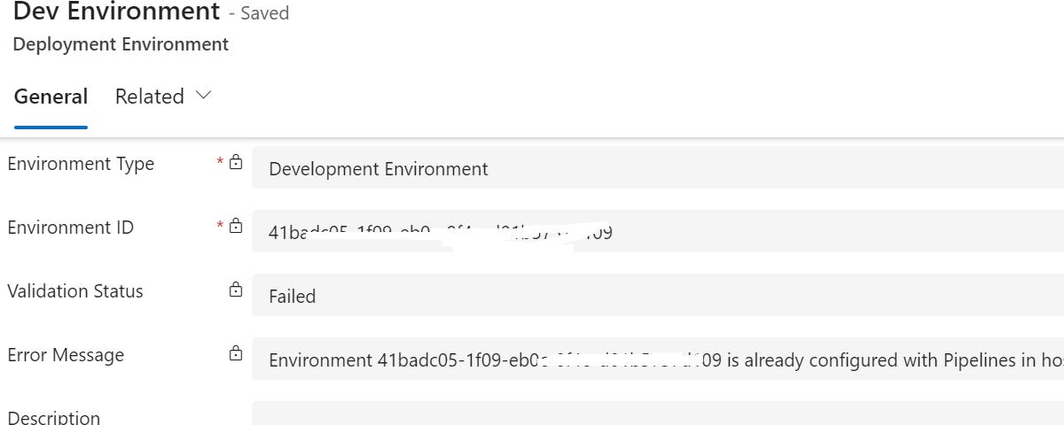 Fix: Environment [environmentid] is already configured with pipelines ...