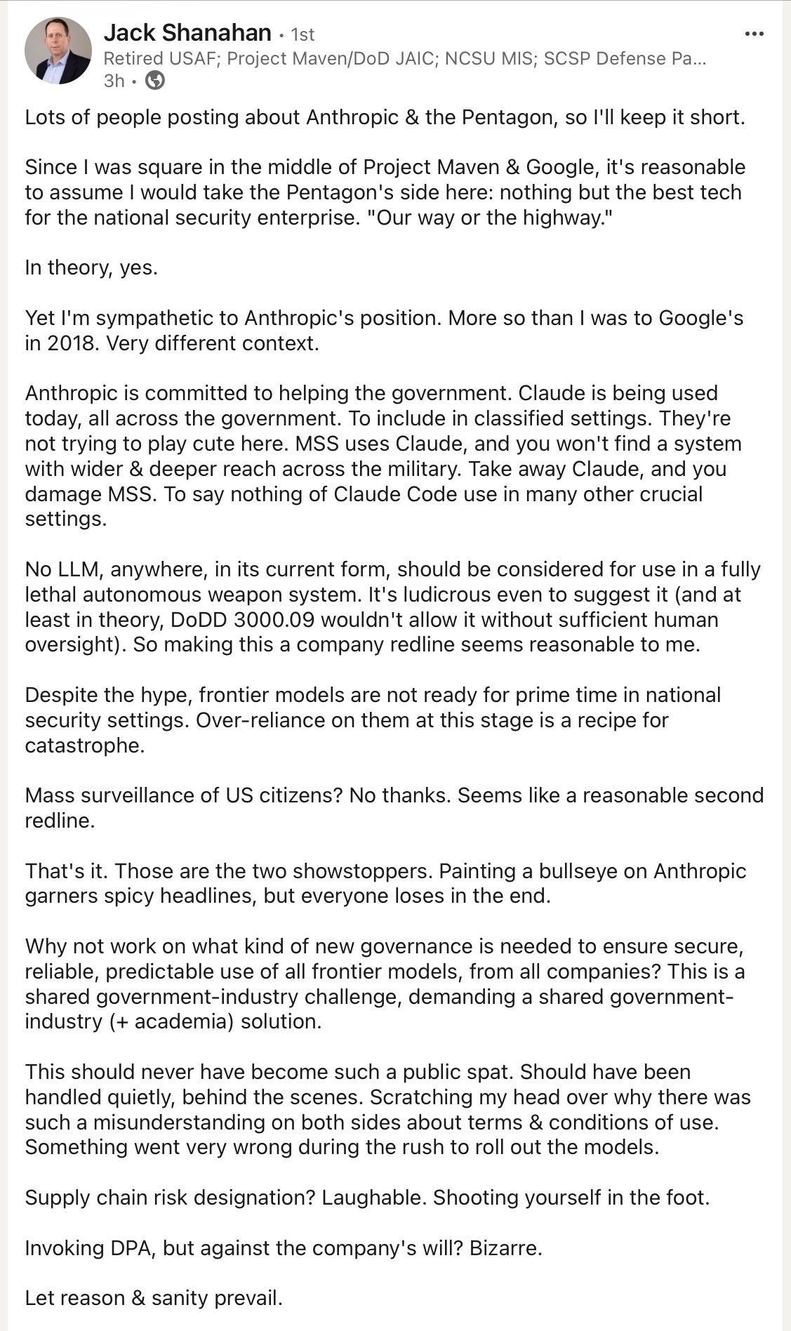 Retired US Air Force General Jack Shanahan on the Anthropic-Pentagon ...