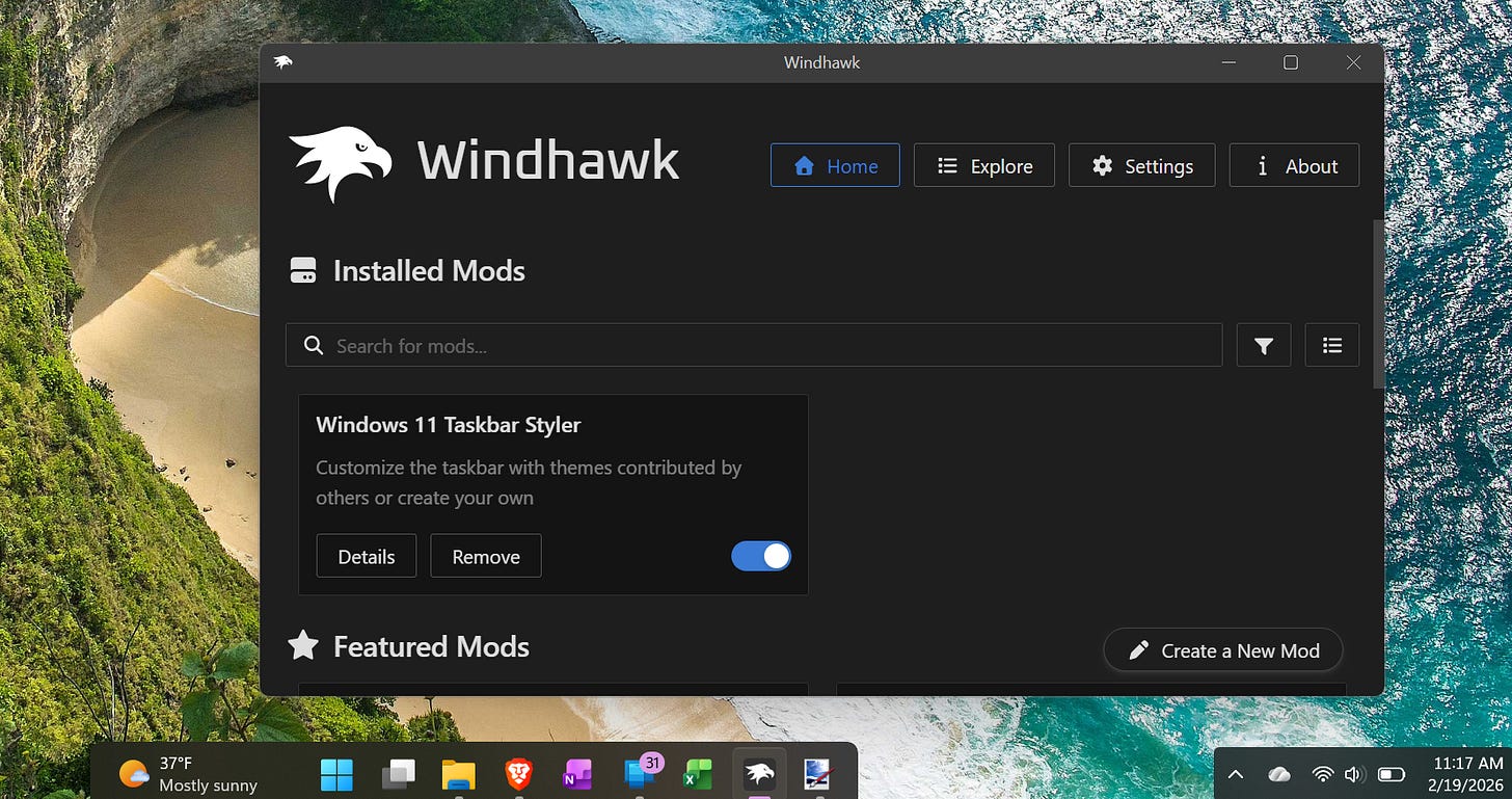 The beauty and terror of modding Windows with Windhawk